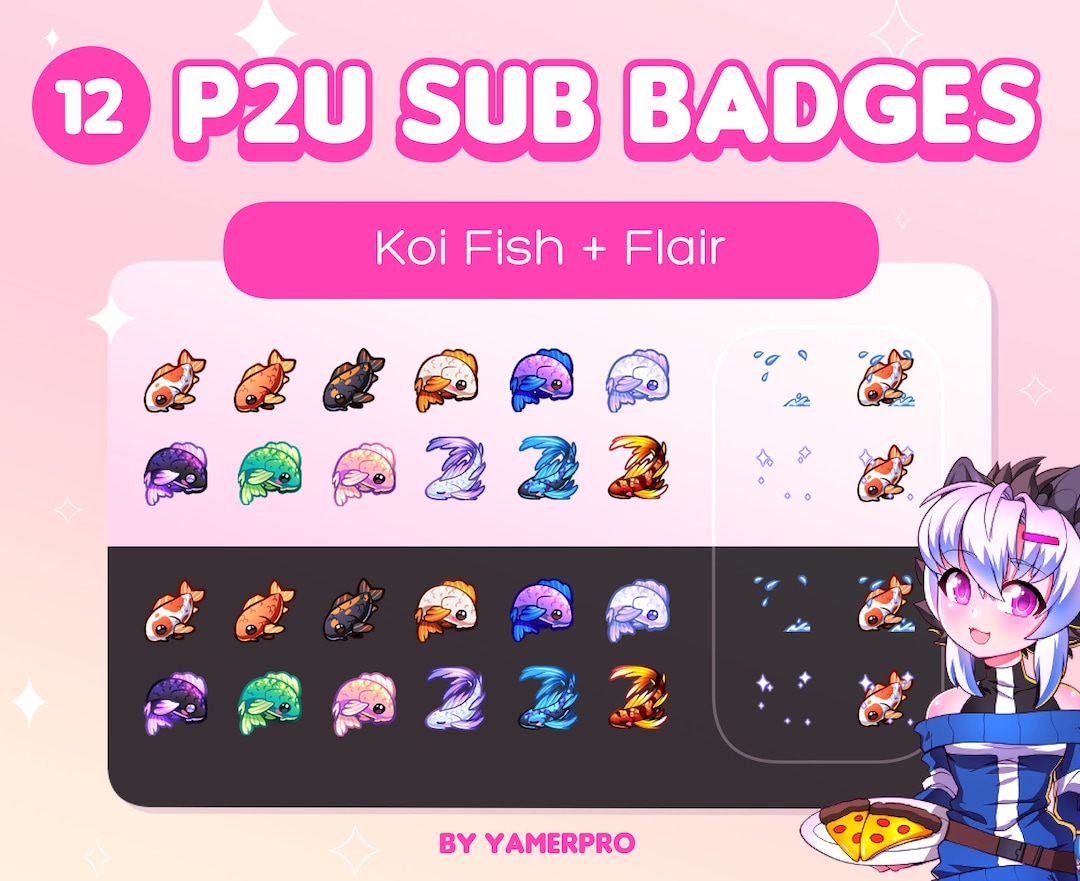 12 P2U Mystic Koi Fish Twitch Sub or Bit Badges + Bonus Flairs | Kawaii ...