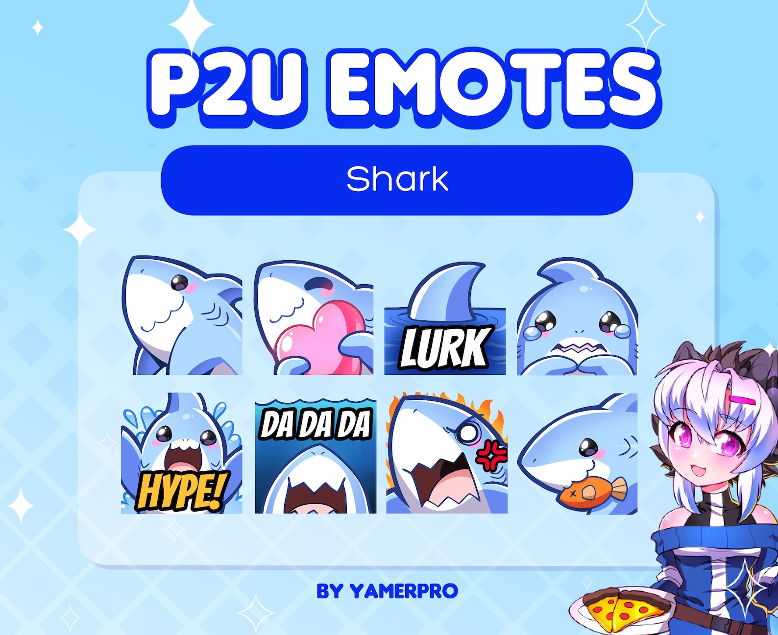 8 Cute Cuddly Chibi Shark Fish Emote Pack | Japan | Kawaii Stickers ...