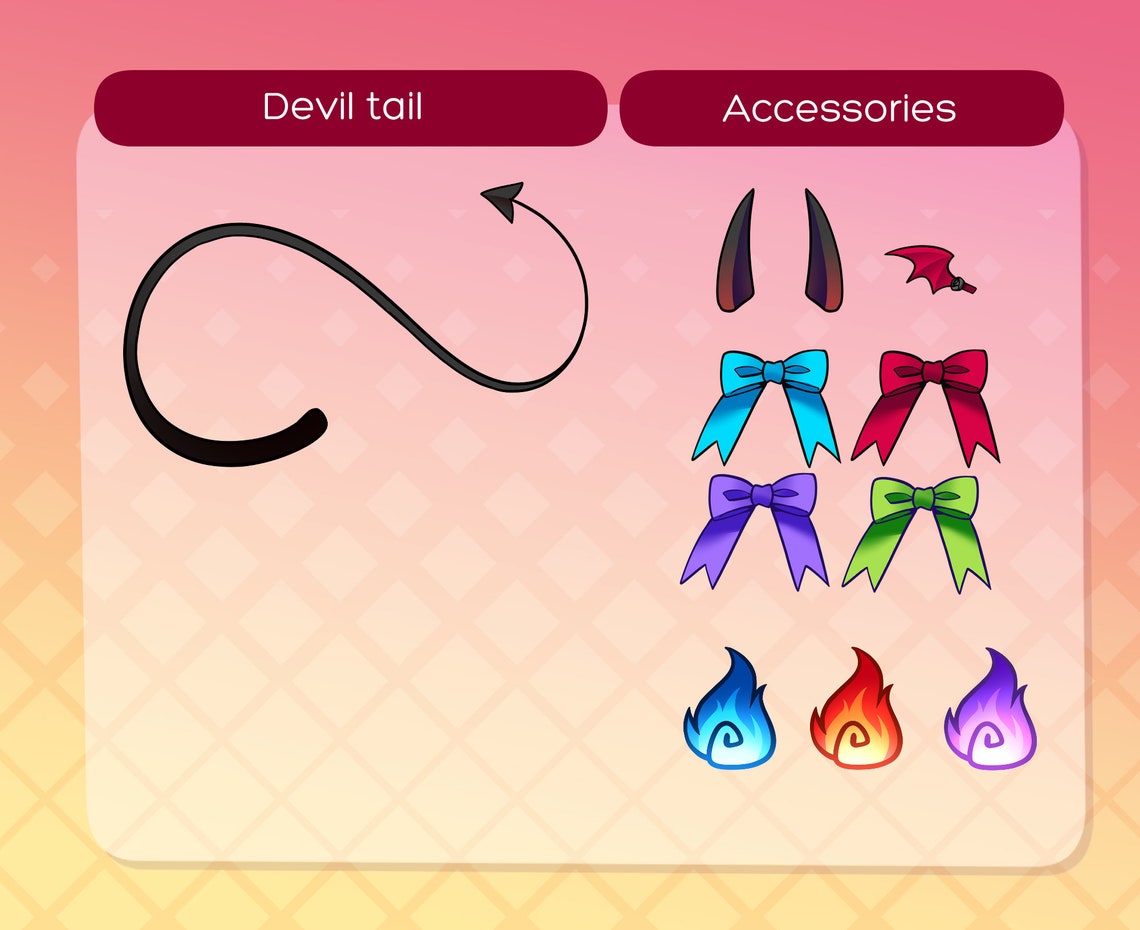 Cute Kawaii Vtuber Devil Assets Pack Dark Demon Wings, 4 Chairs, 2 Mics ...