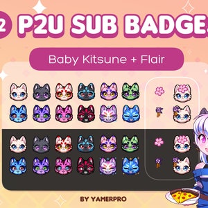 12 P2U Cute Neko Cat Skull Twitch Sub or Bit Badges Bonus Flairs ...