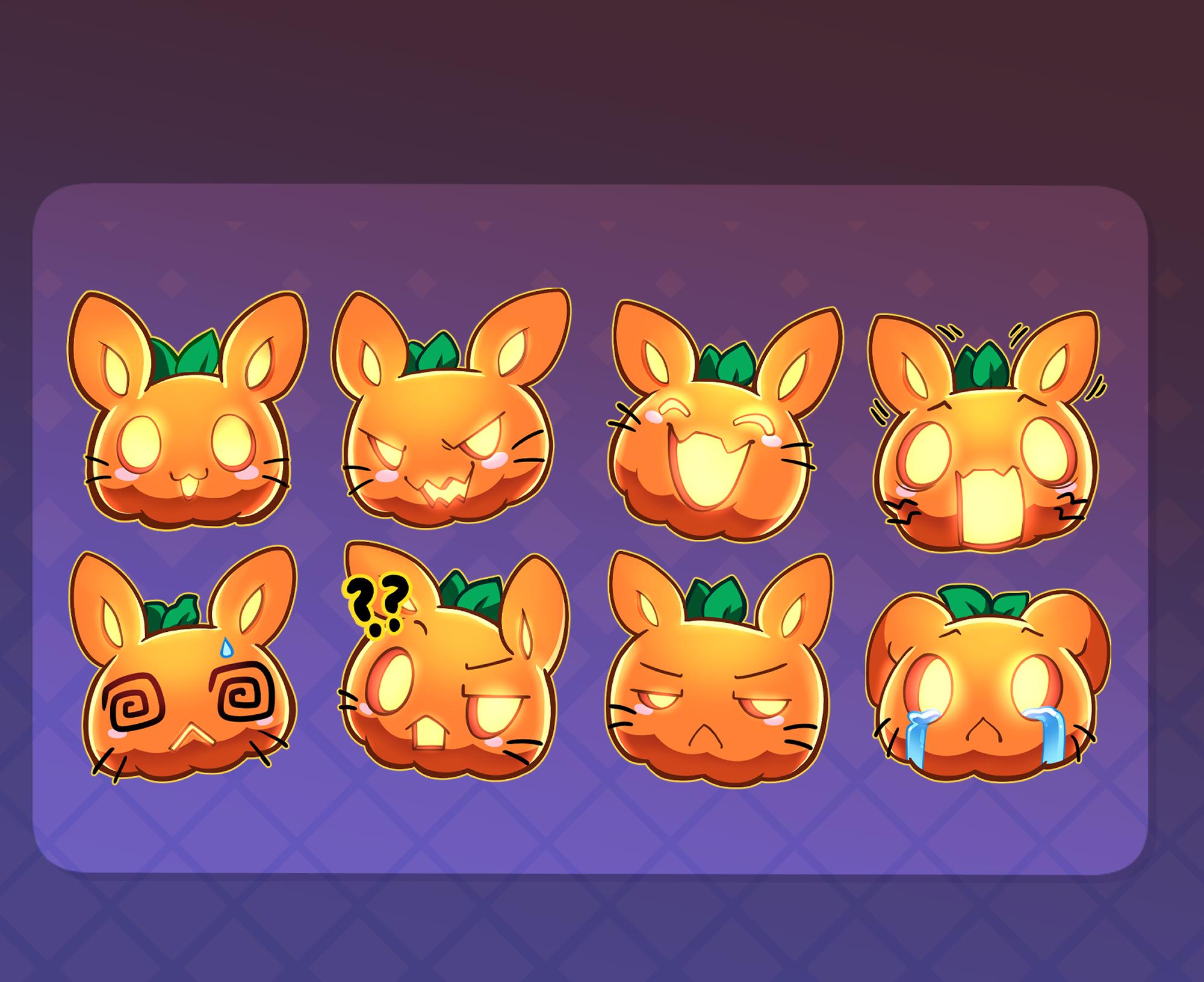 8 Chibi Kawaii Pumpkin Bunny Emote Pack | Halloween | Stickers Icons ...