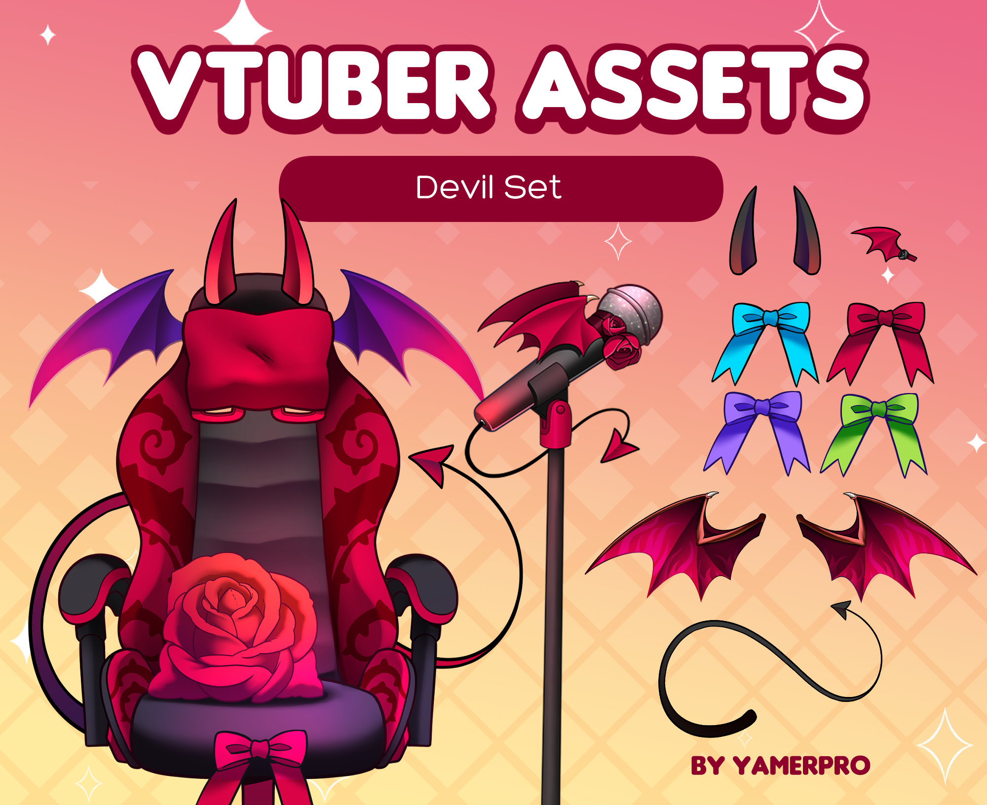 Cute Kawaii Vtuber Devil Assets Pack Dark Demon Wings 4 - Etsy Australia