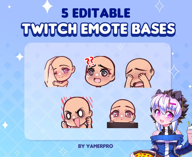 5 DIY Chibi Kawaii Twitch Emote Bases Pack Editable PSD File for ...