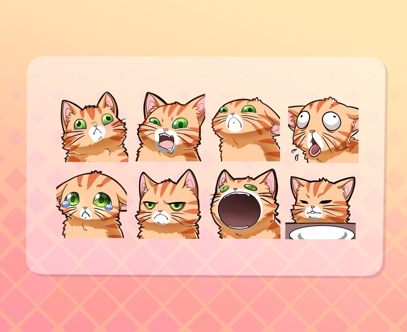 8 Funny Cute Orange Tabby Cat Emote Pack Memes Stickers for Discord ...