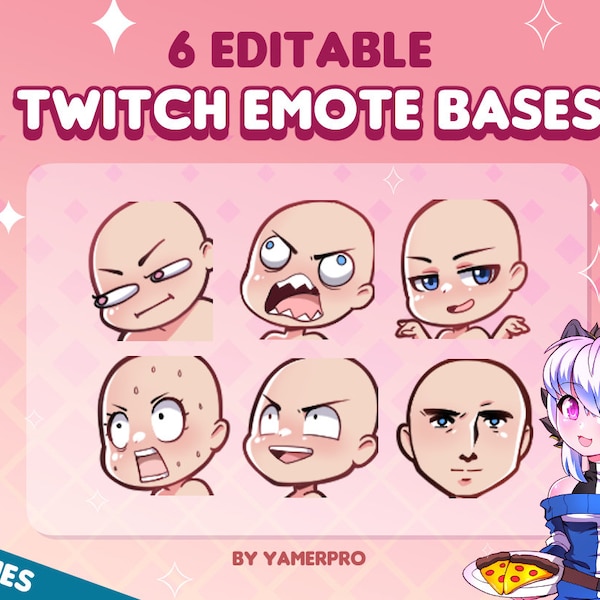 5 DIY Chibi Kawaii Twitch Emote Bases Pack Editable PSD File for ...
