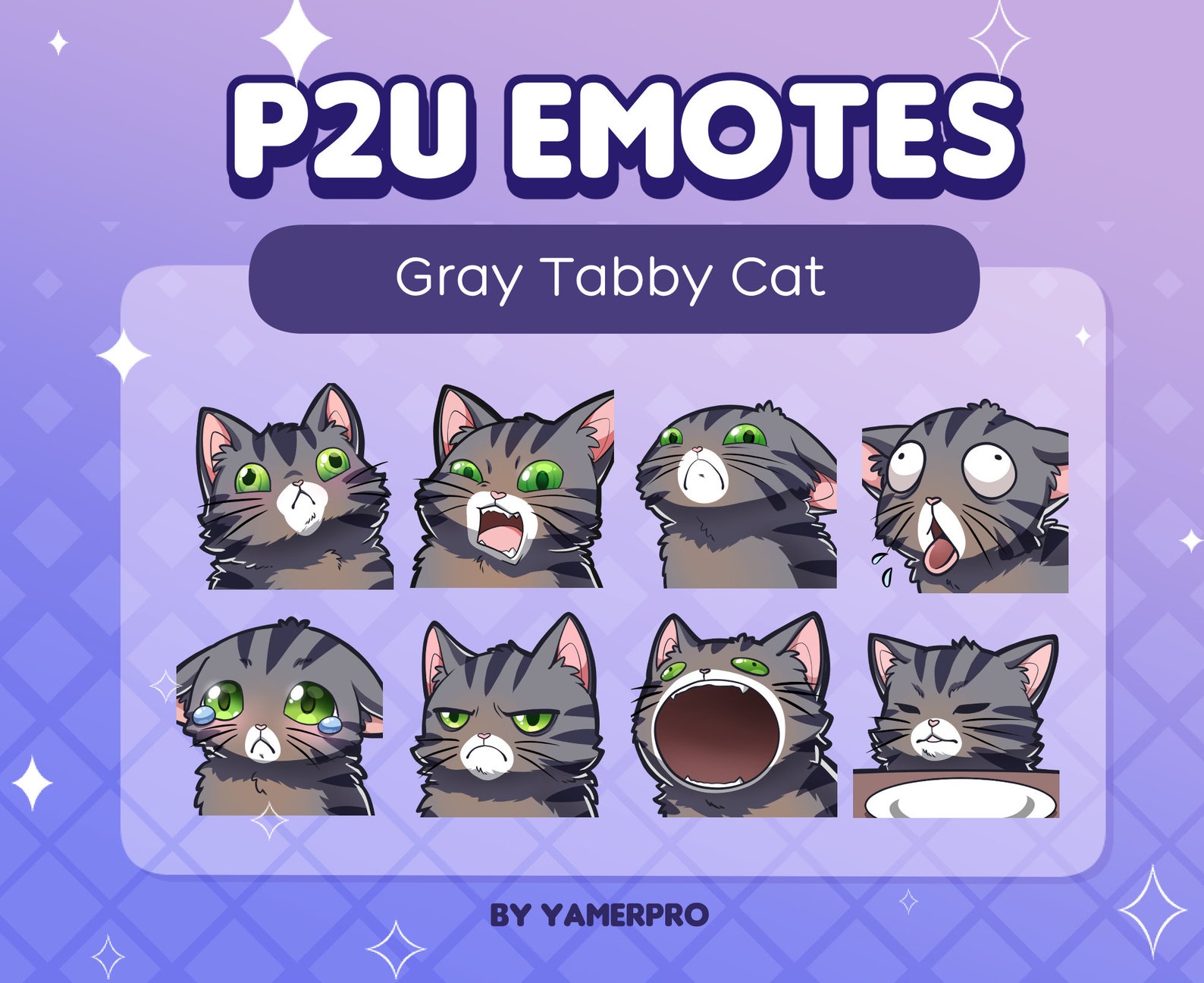 8 Funny Cute Gray Tabby Cat Emote Pack | Memes | Stickers | for Discord ...