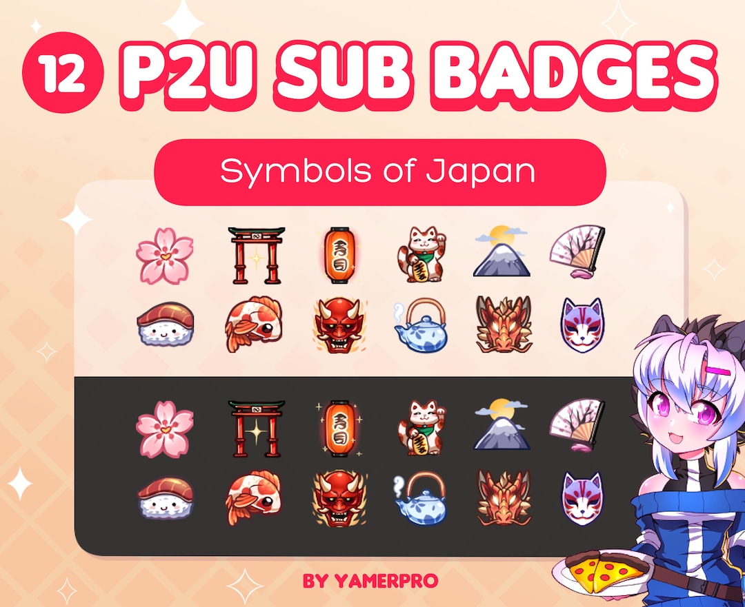 12 P2U Cute Symbols of Japan Twitch Sub or Bit Badges | Kawaii Japanese ...
