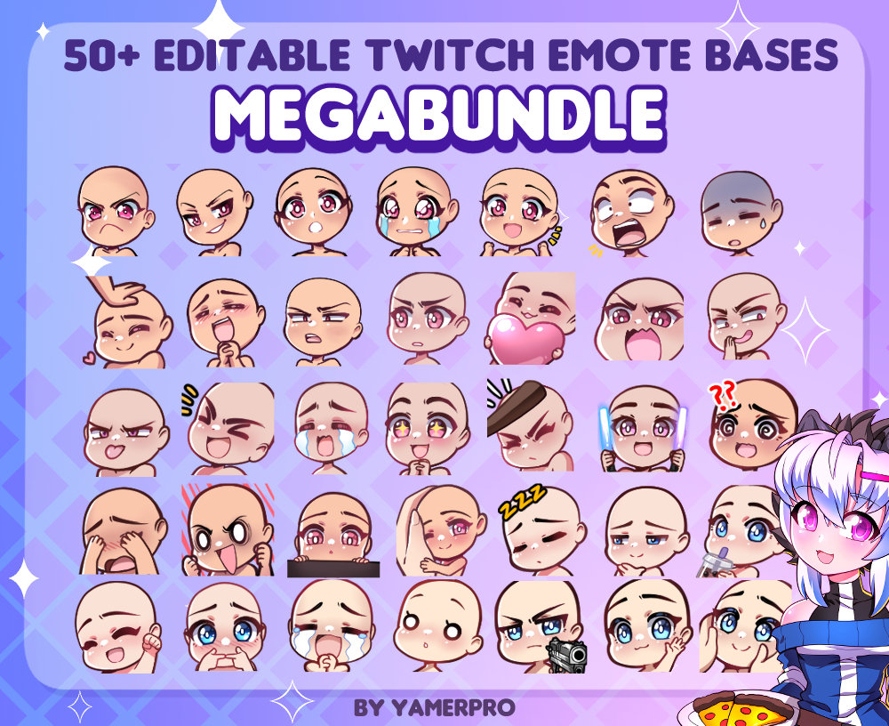 MEGABUNDLE 50 DIY Chibi Kawaii Twitch Emote Bases Editable - Etsy UK