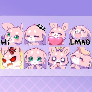 8 Cute Cuddly Chibi Pink Bunny Emote Pack | Japan | Kawaii Rabbit ...
