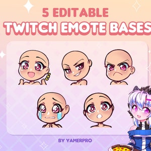 5 DIY Chibi Kawaii Twitch Emote Bases Pack | Editable PSD File - Etsy