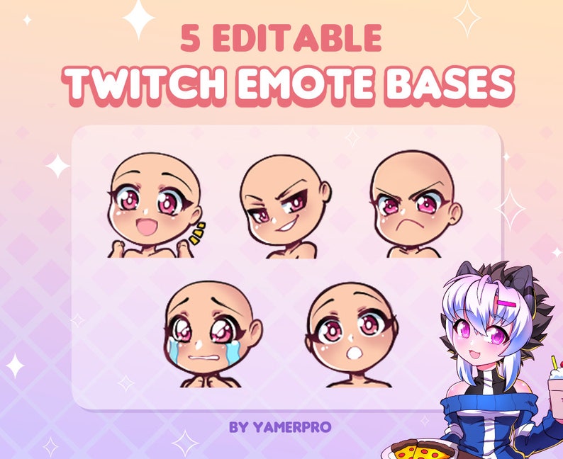 5 DIY Chibi Kawaii Twitch Emote Bases Pack | Editable PSD File - Etsy