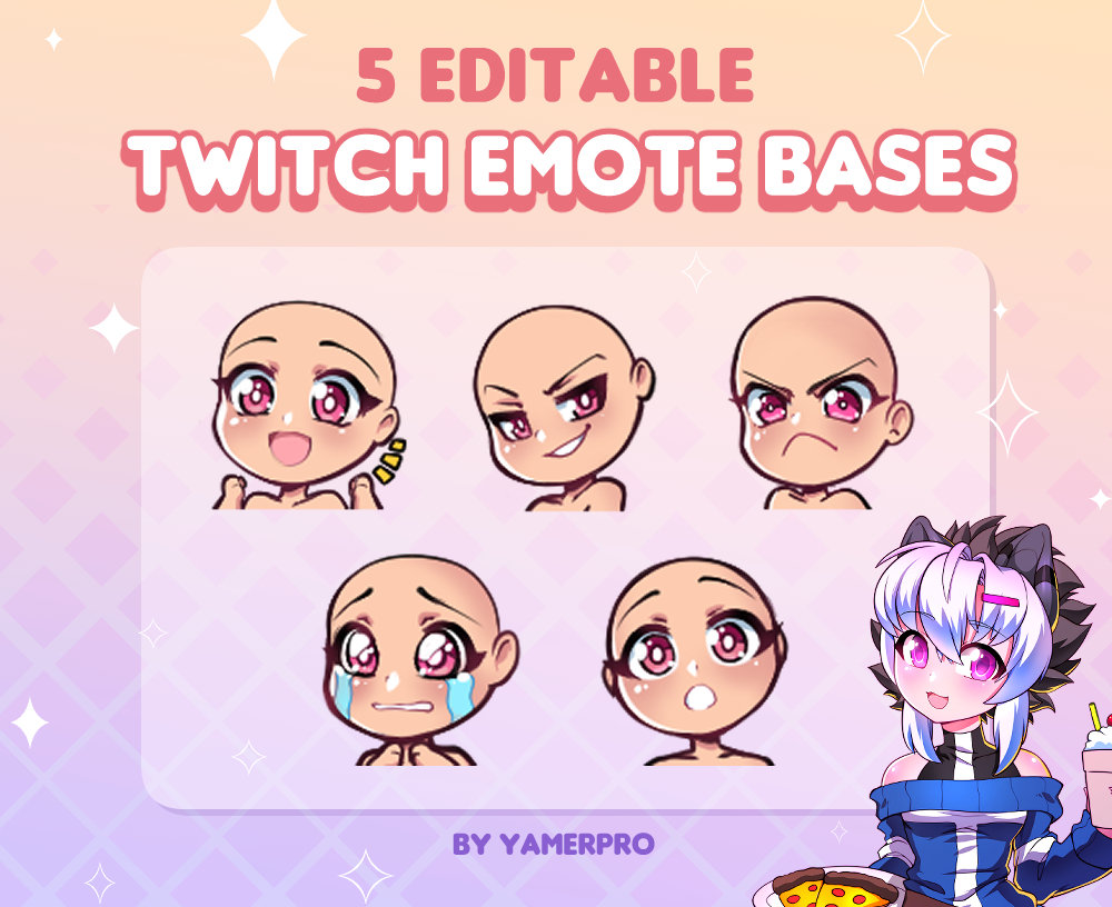 5 DIY Chibi Kawaii Twitch Emote Bases Pack | Editable PSD File - Etsy