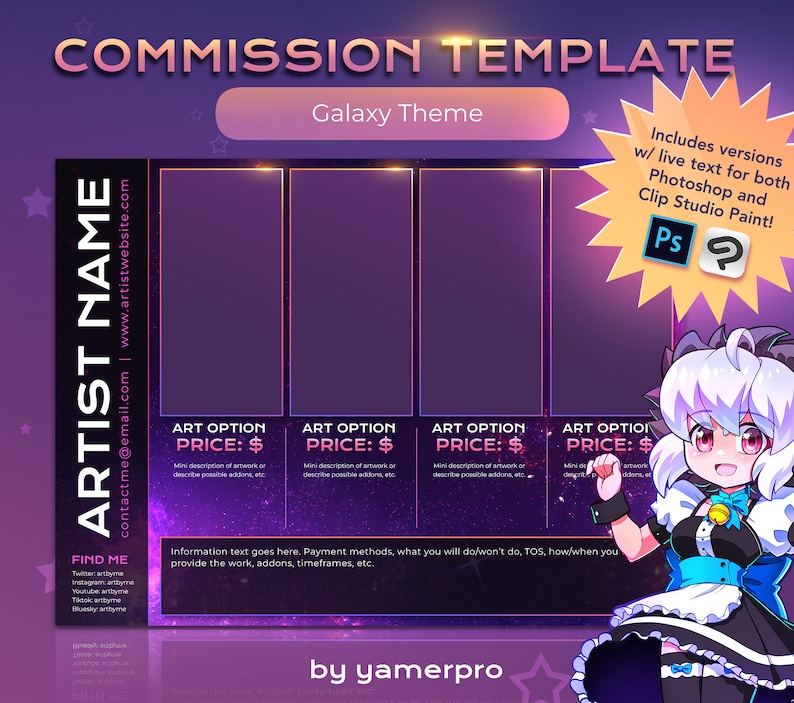 Easy DIY Custom Pricing Commission Sheet Template for Artists ...