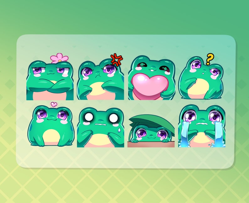 8 Chibi Cute Kawaii Green Frog Emote Pack | Froggie | Stickers Icons ...