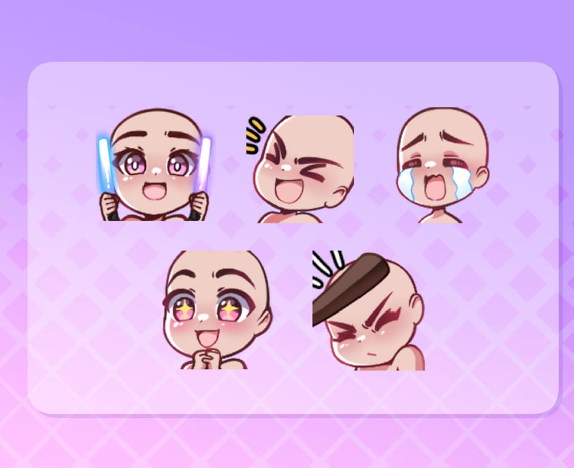 5 DIY Chibi Kawaii Twitch Emote Bases Pack | Editable PSD File for ...