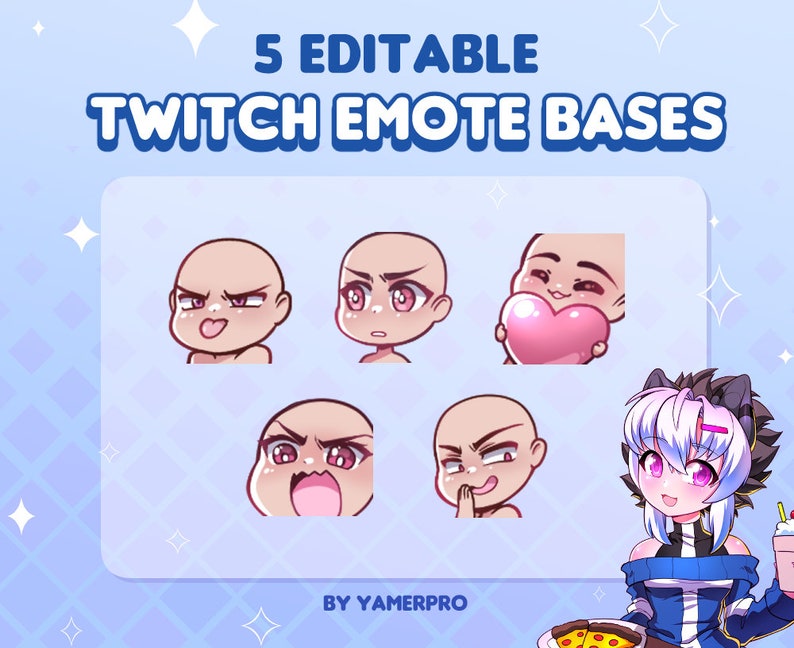 5 DIY Chibi Kawaii Twitch Emote Bases Pack Editable PSD File for ...