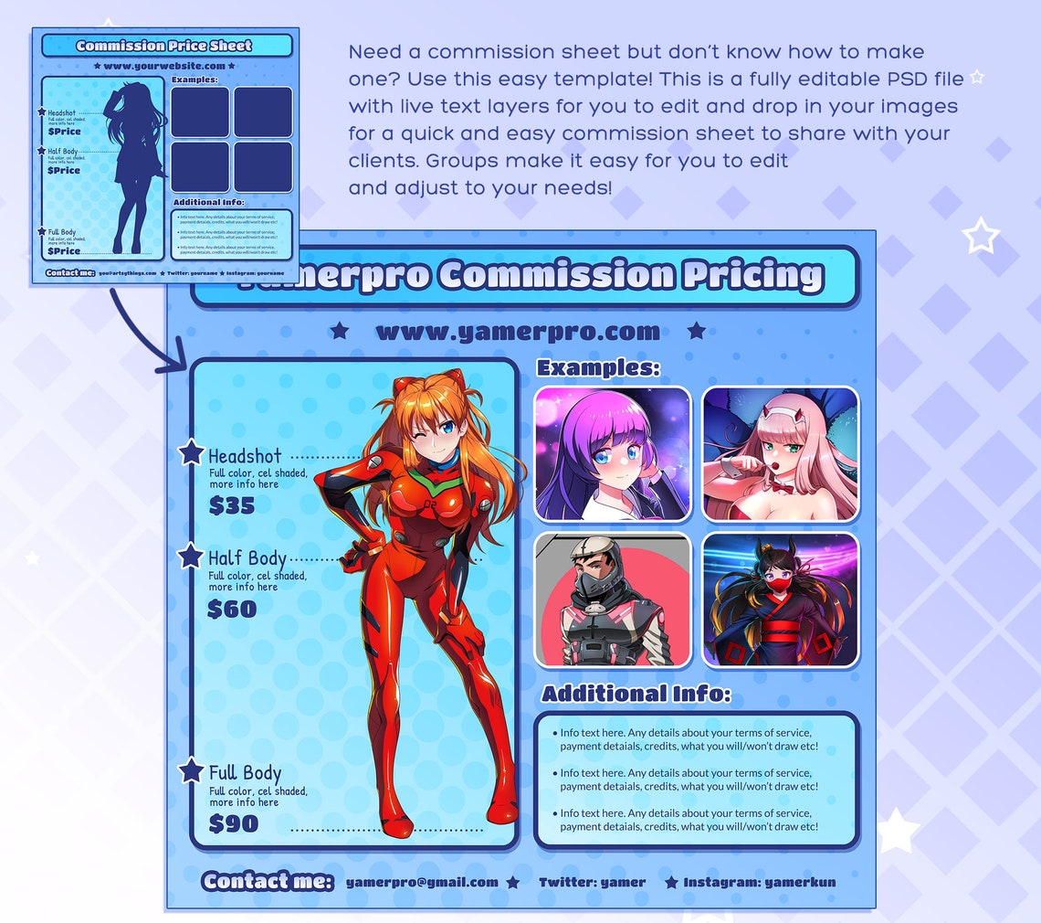Easy PSD DIY Custom Pricing Commission Sheet Template for Artists, Crafters, Freelancers | Cute ...