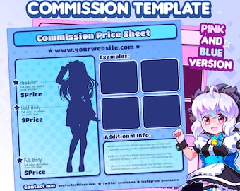 Easy DIY Custom Pricing Commission Sheet Template for Artists, Crafters, Freelancers Cute Kawaii ...