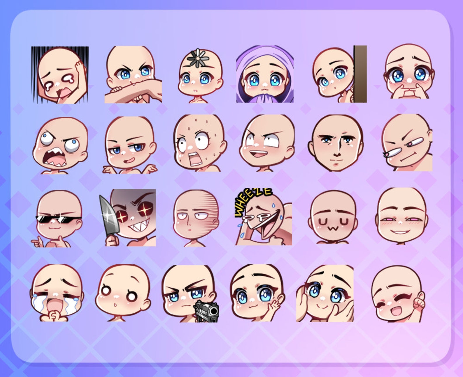 MEGABUNDLE! 50+ DIY Chibi Kawaii Twitch Emote Bases | Editable PSD ...