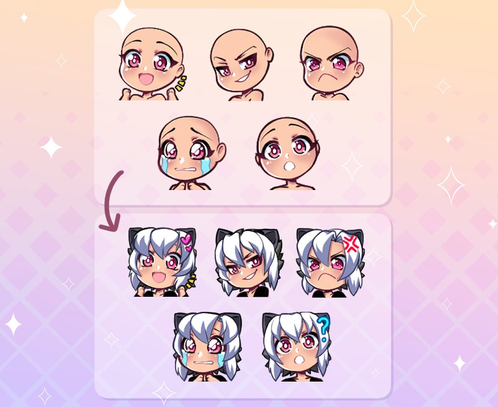 5 DIY Chibi Kawaii Twitch Emote Bases Pack | Editable PSD File - Etsy
