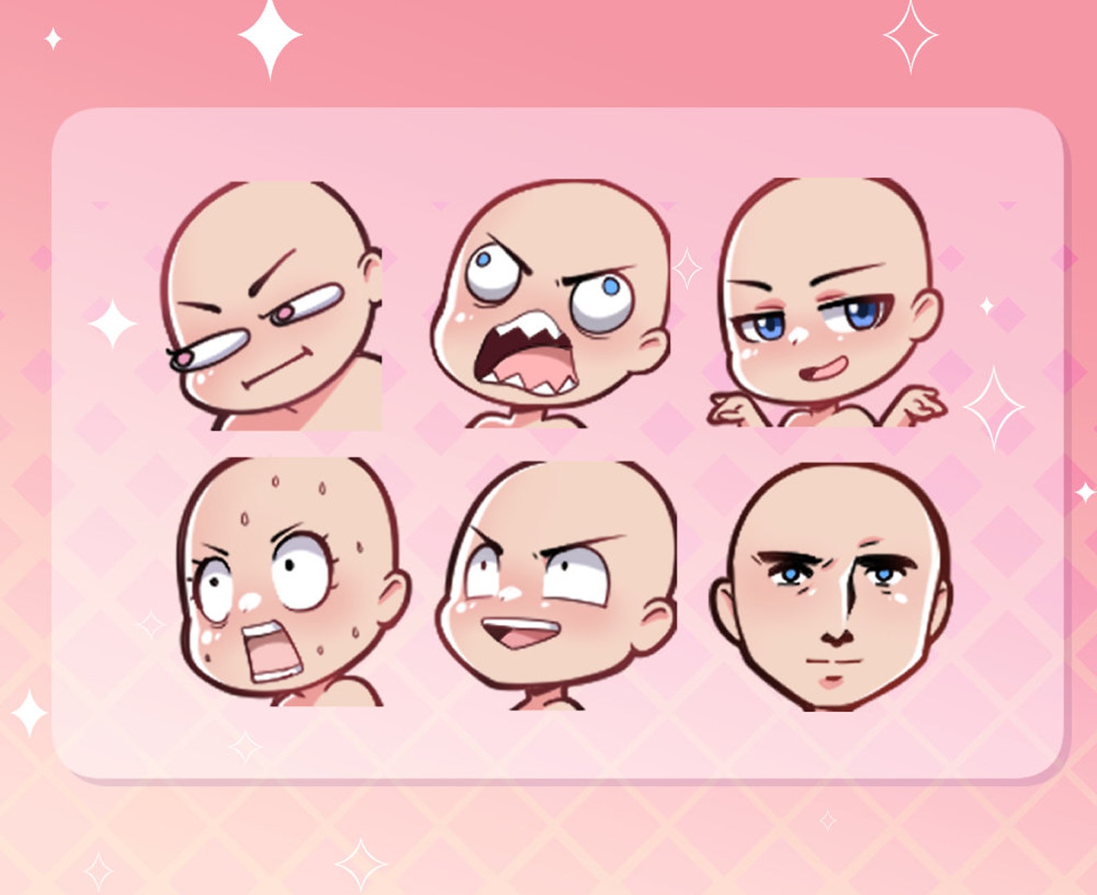 6 DIY Chibi Kawaii Twitch Emote Bases Pack Memes Funny Editable PSD ...