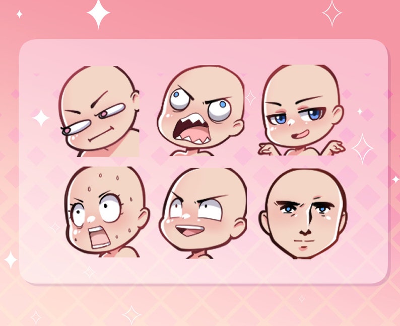 6 DIY Chibi Kawaii Twitch Emote Bases Pack Memes Funny Editable PSD ...