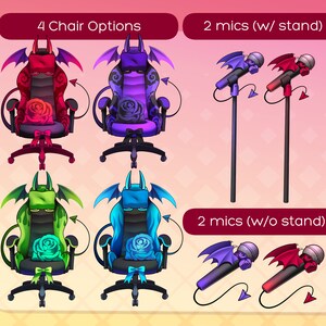 Cute Kawaii Vtuber Devil Assets Pack Dark Demon Wings, 4 Chairs, 2 Mics ...