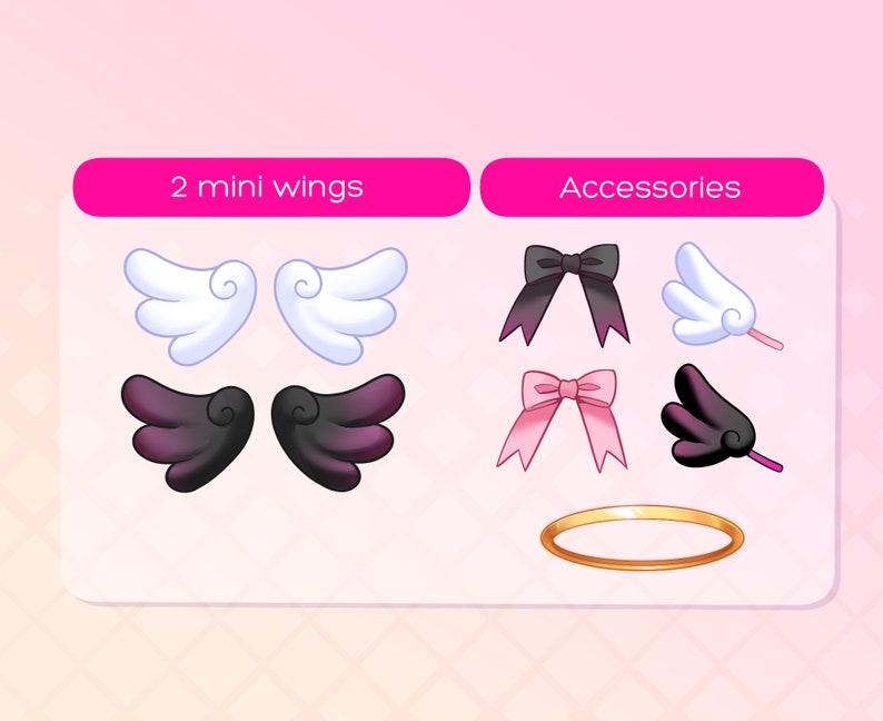 Cute Kawaii Vtuber Angel Assets Pack Pastel Chibi Wings, 4 Chairs, 2 ...