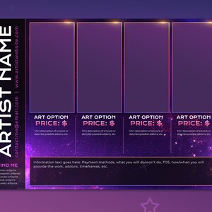 Easy DIY Custom Pricing Commission Sheet Template for Artists/freelancers | Galaxy Colorful ...