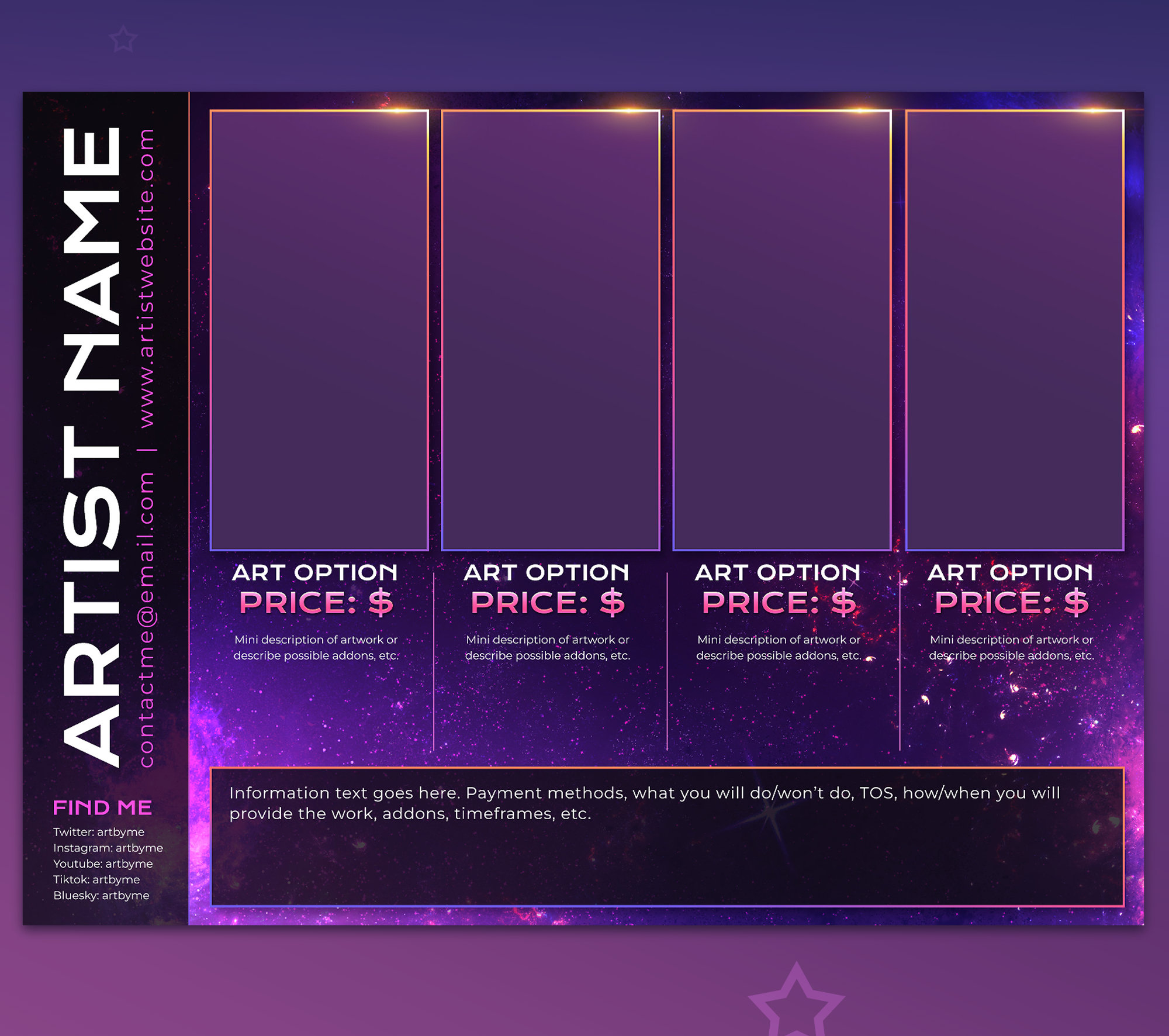 Easy DIY Custom Pricing Commission Sheet Template for Artists ...