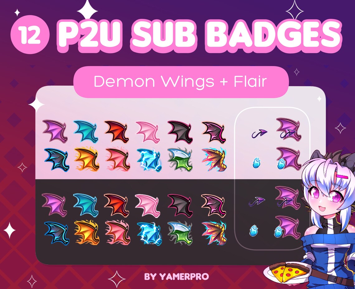 12 P2U Cute Demon Wings Twitch Sub or Bit Badges + Bonus Flairs ...