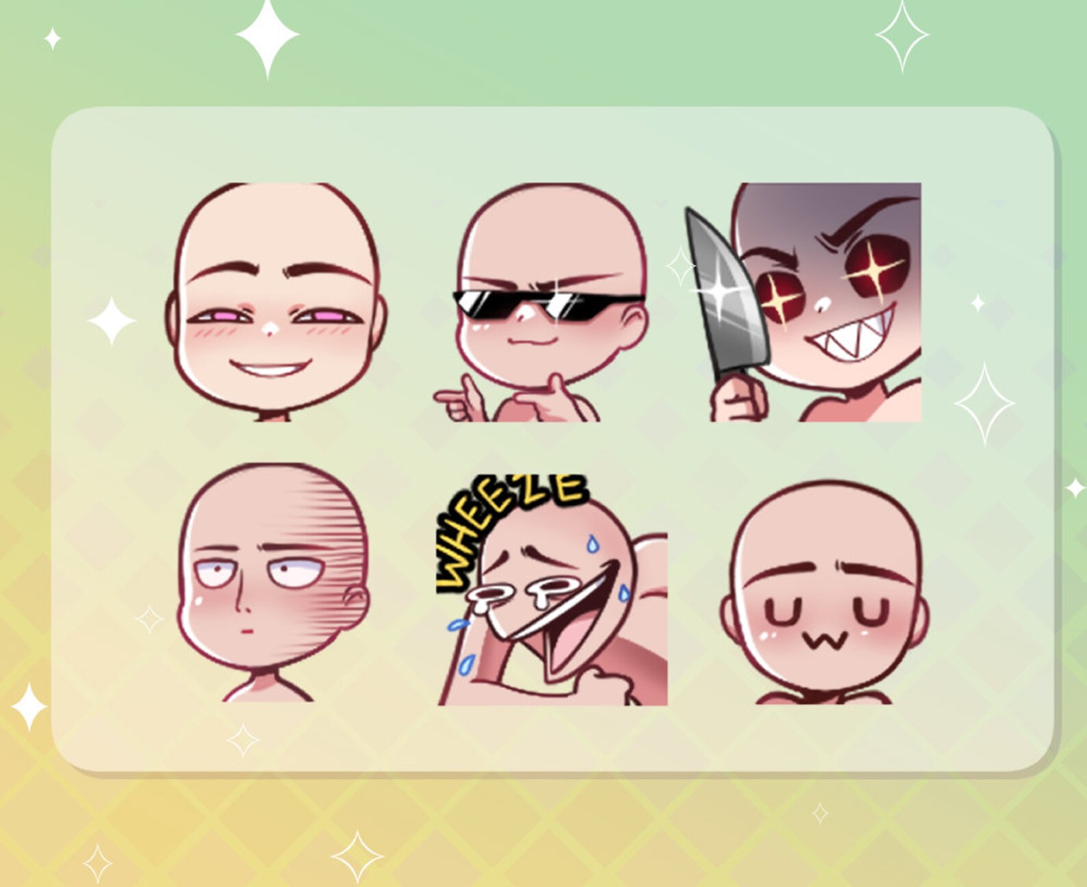 6 DIY Chibi Kawaii Twitch Emote Bases Pack Memes Funny Editable PSD ...