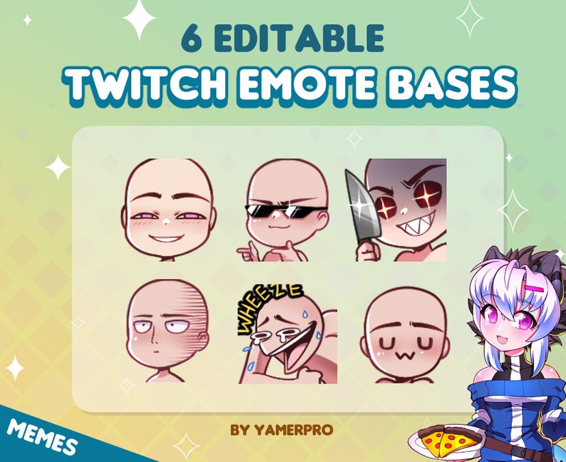 6 DIY Chibi Kawaii Twitch Emote Bases Pack Memes Funny Editable PSD ...