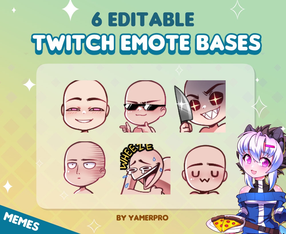6 DIY Chibi Kawaii Twitch Emote Bases Pack Memes Funny Editable PSD ...