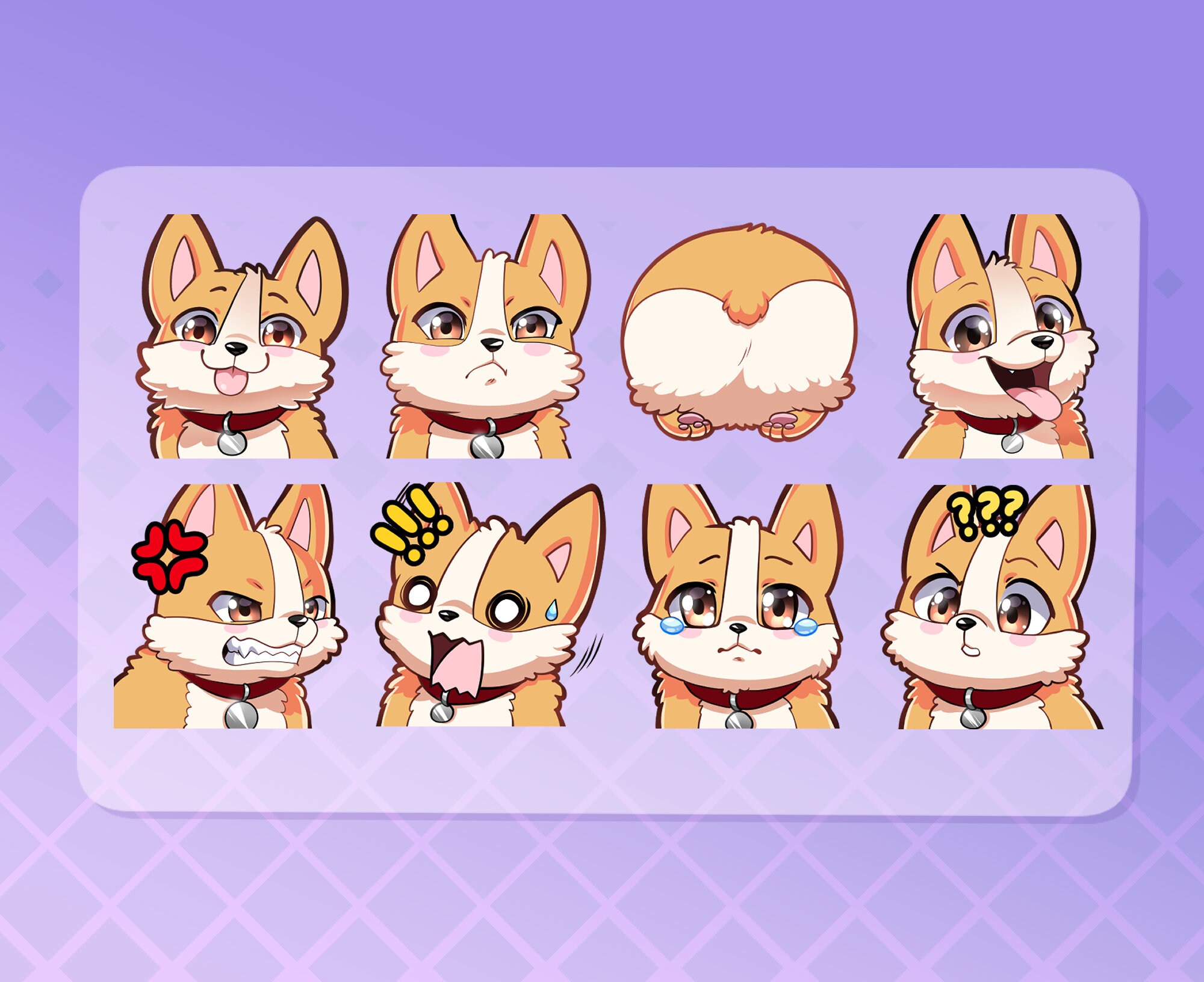 8 Chibi Cute Kawaii Corgi Dog Emote Pack | Puppy | Stickers Icons ...