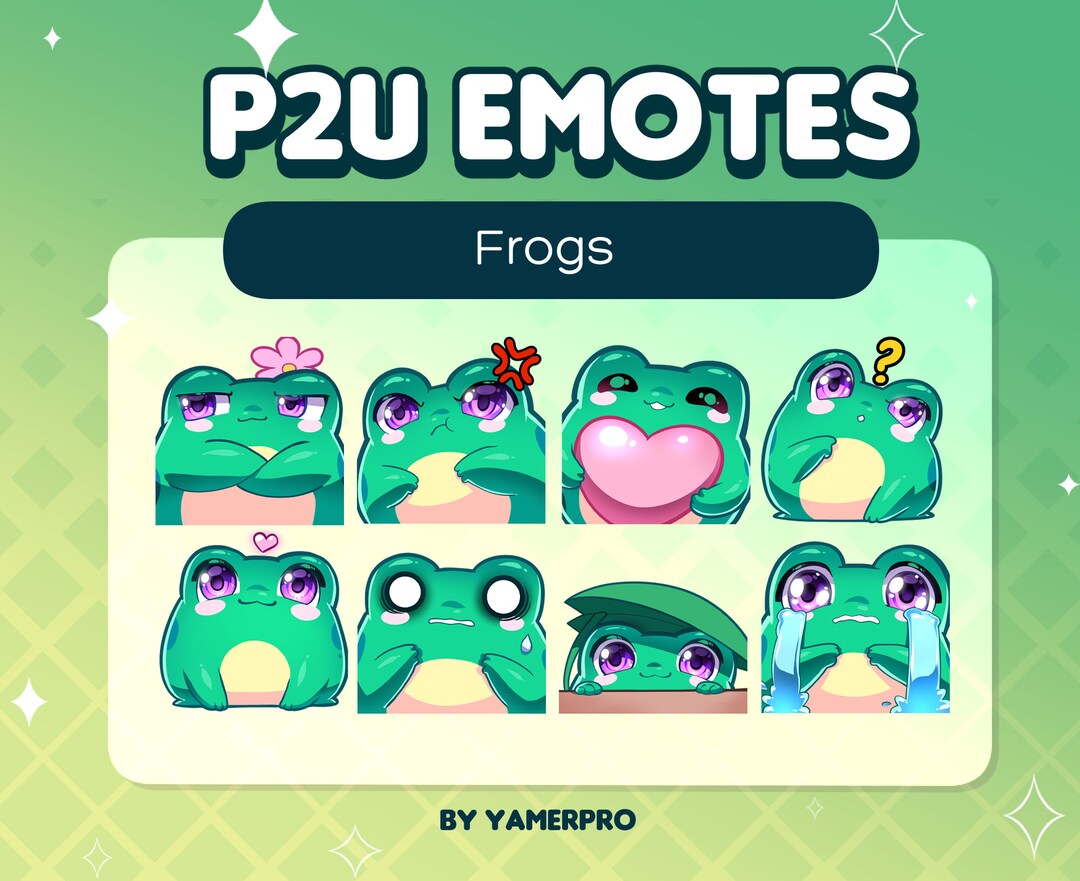 8 Chibi Cute Kawaii Green Frog Emote Pack | Froggie | Stickers Icons ...