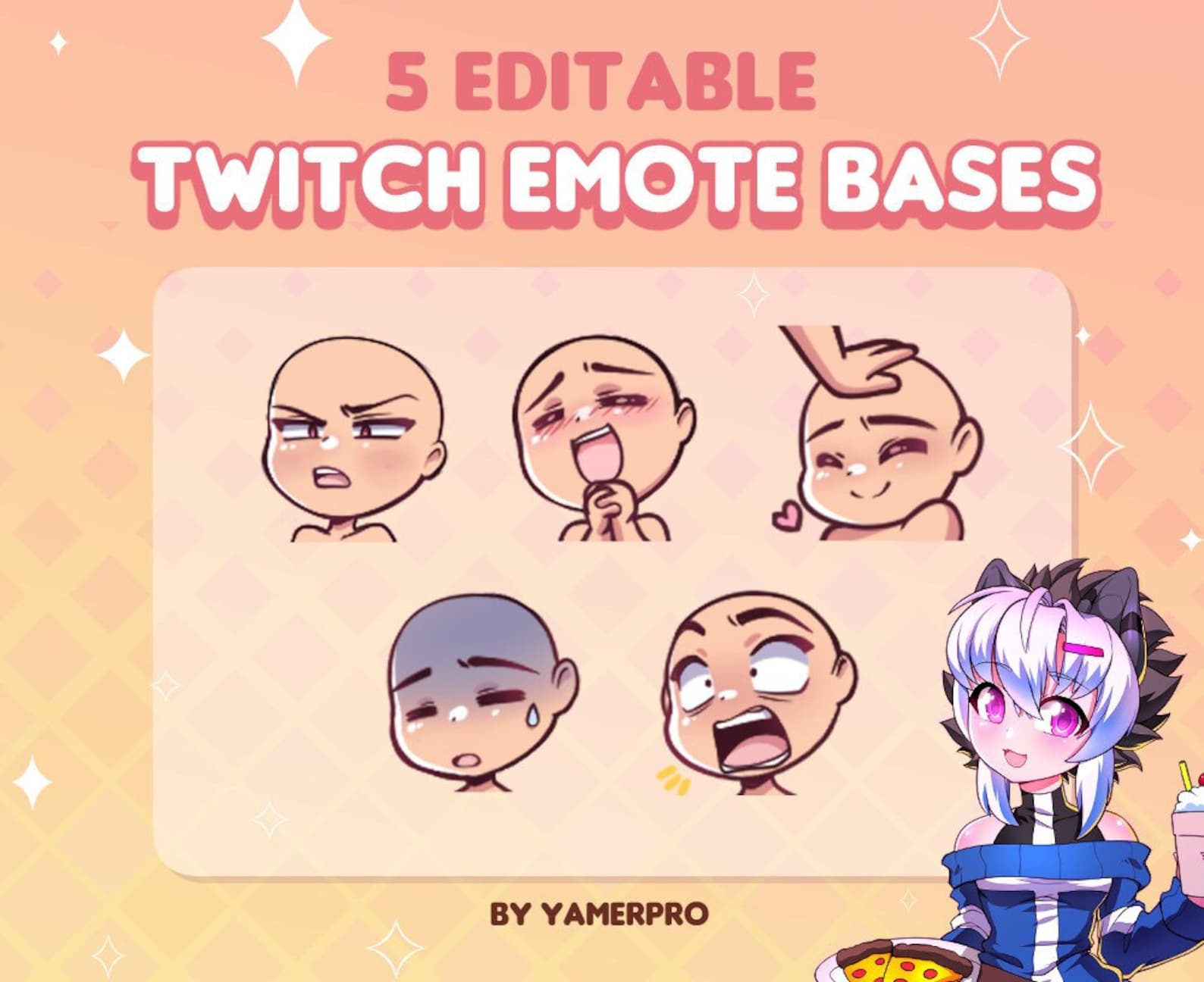 5 DIY Chibi Kawaii Twitch Emote Bases Pack | Editable PSD File for ...