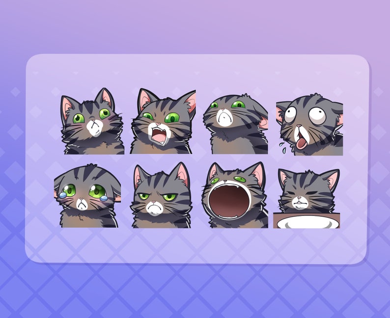 8 Funny Cute Gray Tabby Cat Emote Pack | Memes | Stickers | for Discord ...