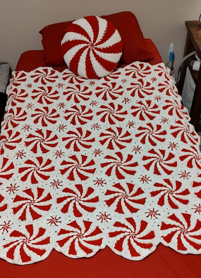 Peppermint Crochet Afghan and Pillow - Etsy