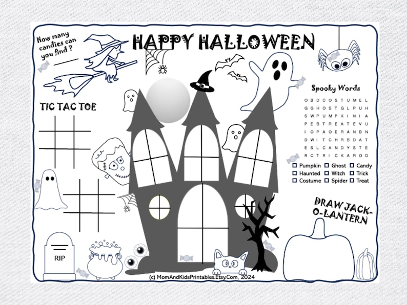 Halloween Printable Kids Activity Placemat, Coloring Page, Classroom ...