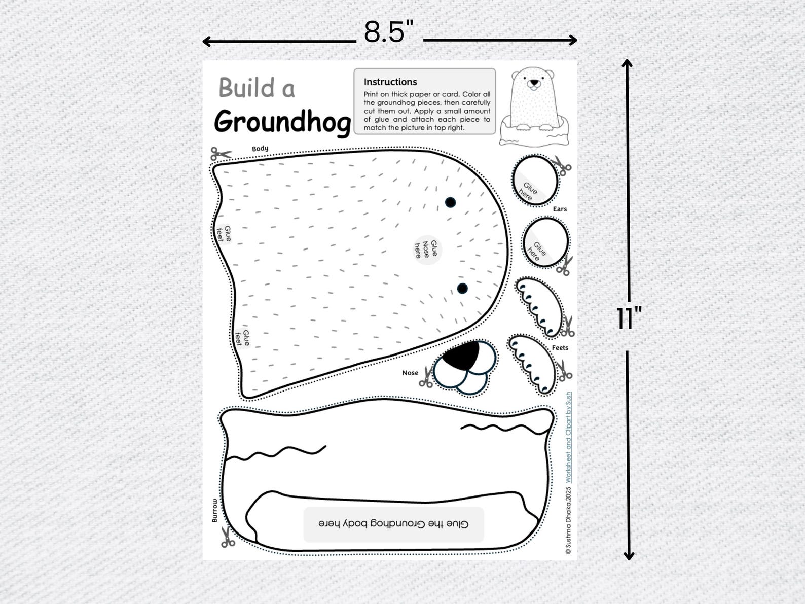 Groundhog Day Craft | Cut and Paste Activity, Fine Motor Skill (PDF ...