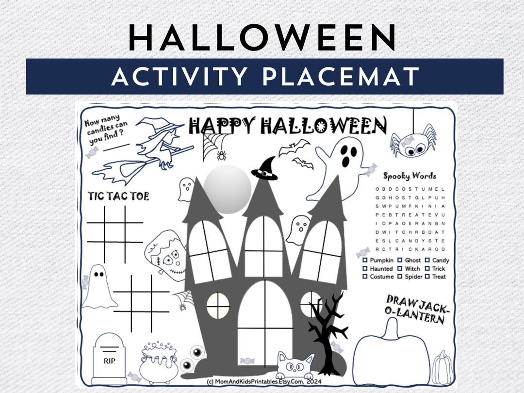 Halloween Printable Kids Activity Placemat, Coloring Page, Classroom ...