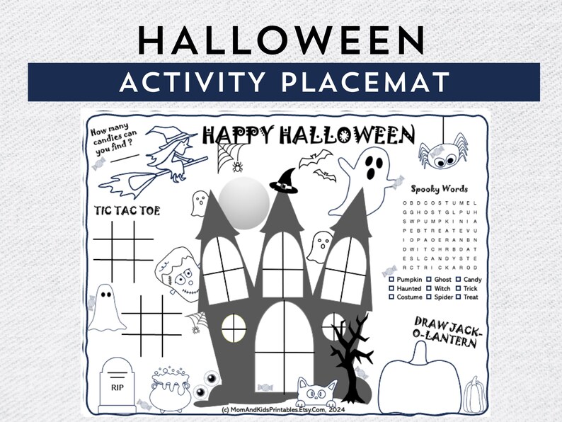 Halloween Printable Kids Activity Placemat, Coloring Page, Classroom ...