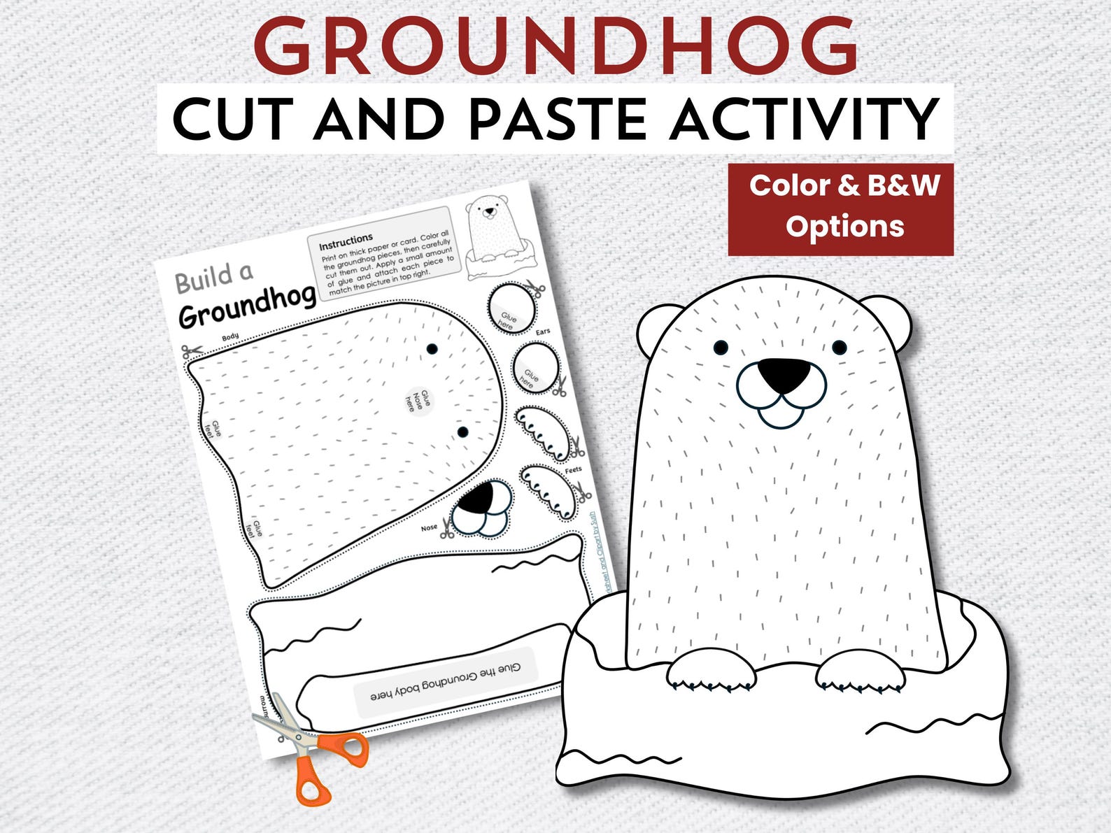 Groundhog Day Craft | Cut and Paste Activity, Fine Motor Skill (PDF ...