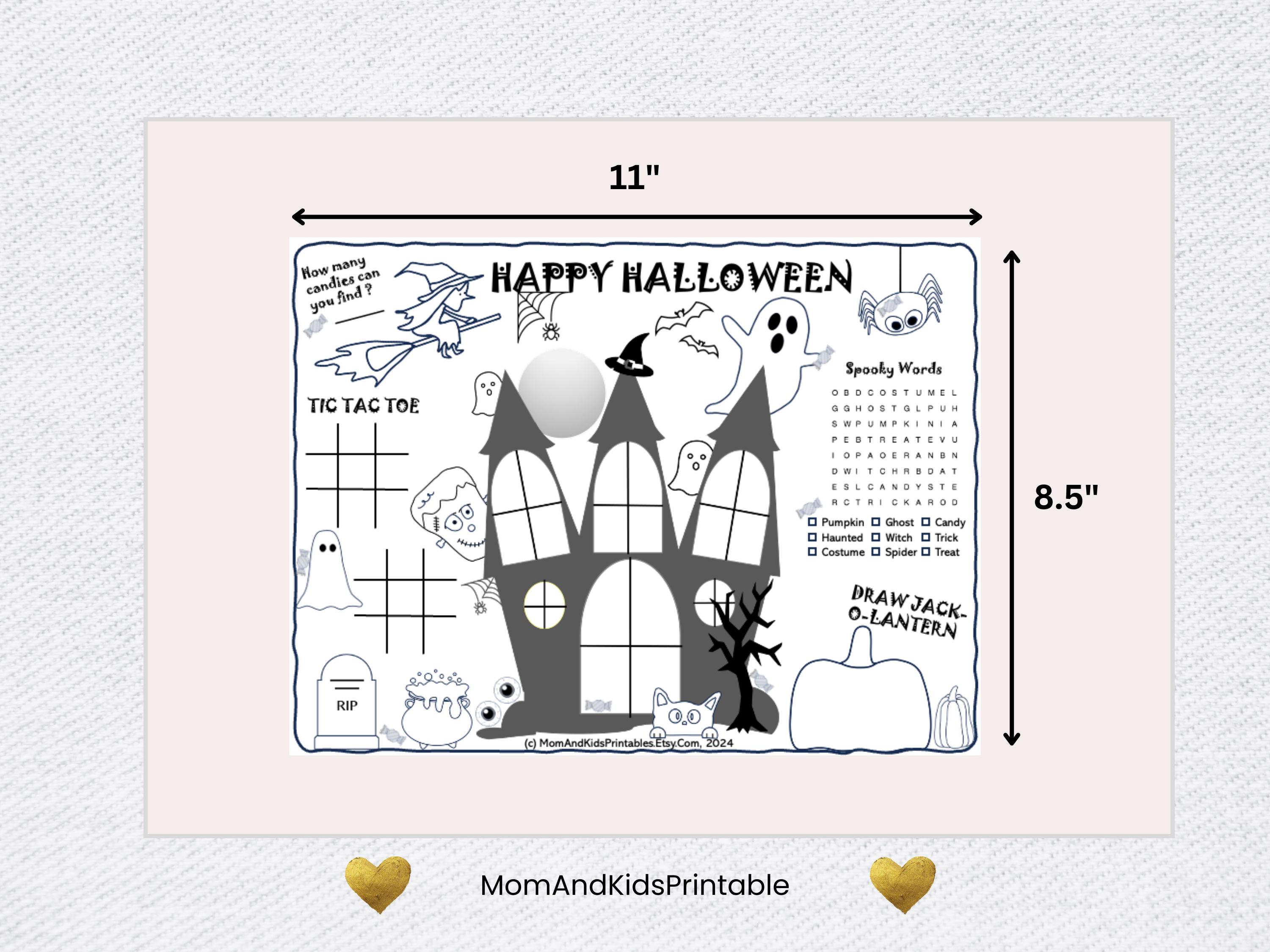 Halloween Printable Kids Activity Placemat, Coloring Page, Classroom ...