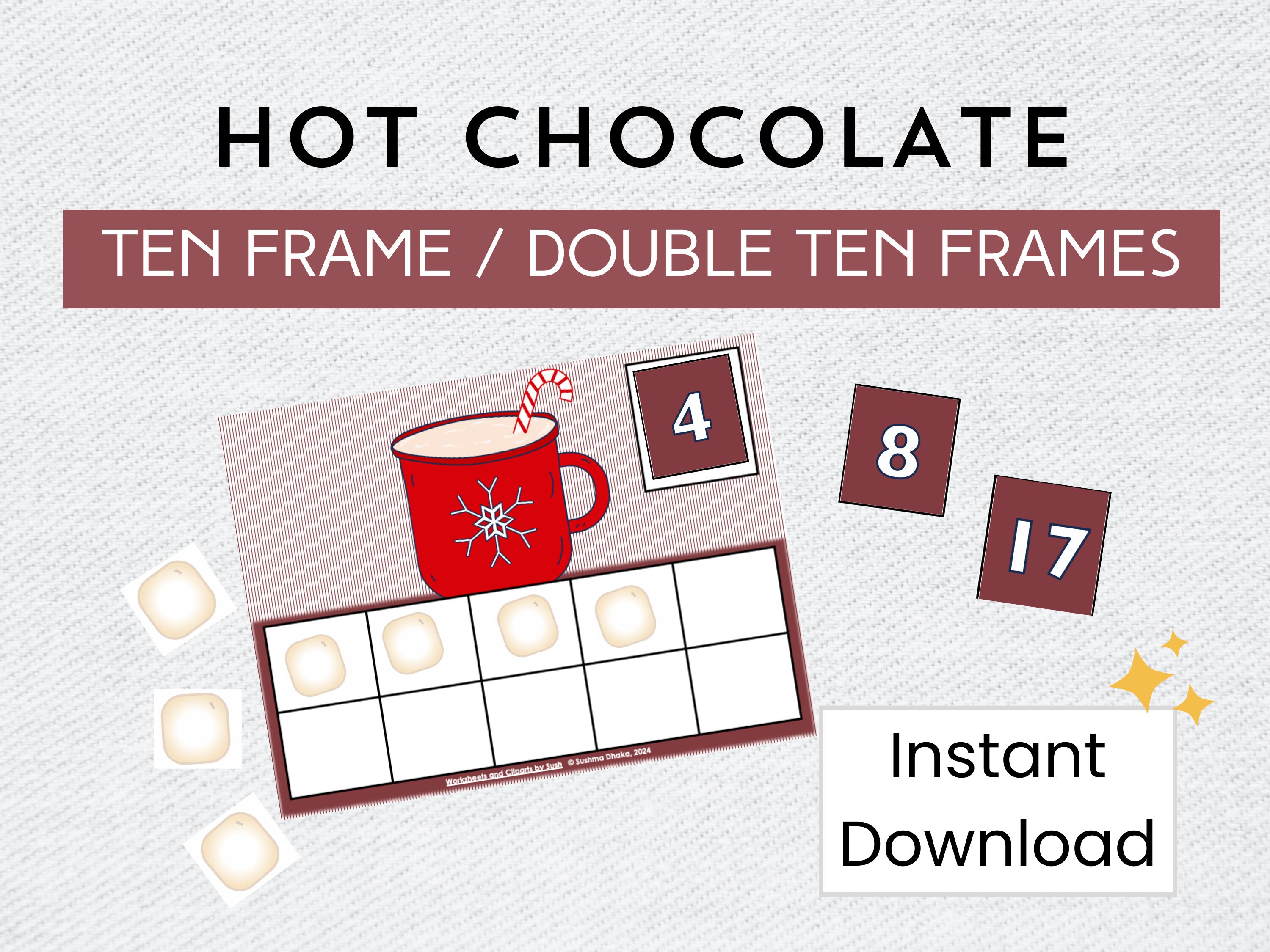 Winter Marshmallow Counting Ten Frame Mat for Numbers 1-20 - Montessori ...