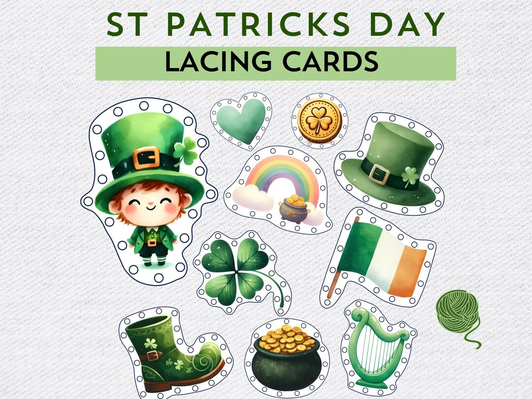 St Patricks Day Lacing Cards Printable, Fine Motor Skills Activity ...