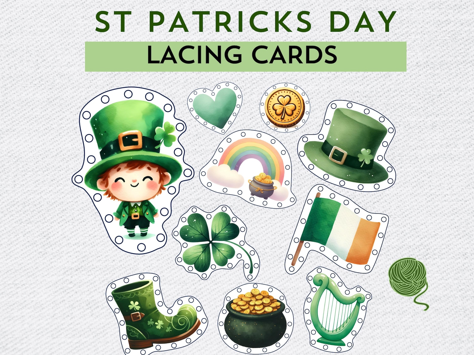 St Patricks Day Lacing Cards Printable, Fine Motor Skills Activity ...