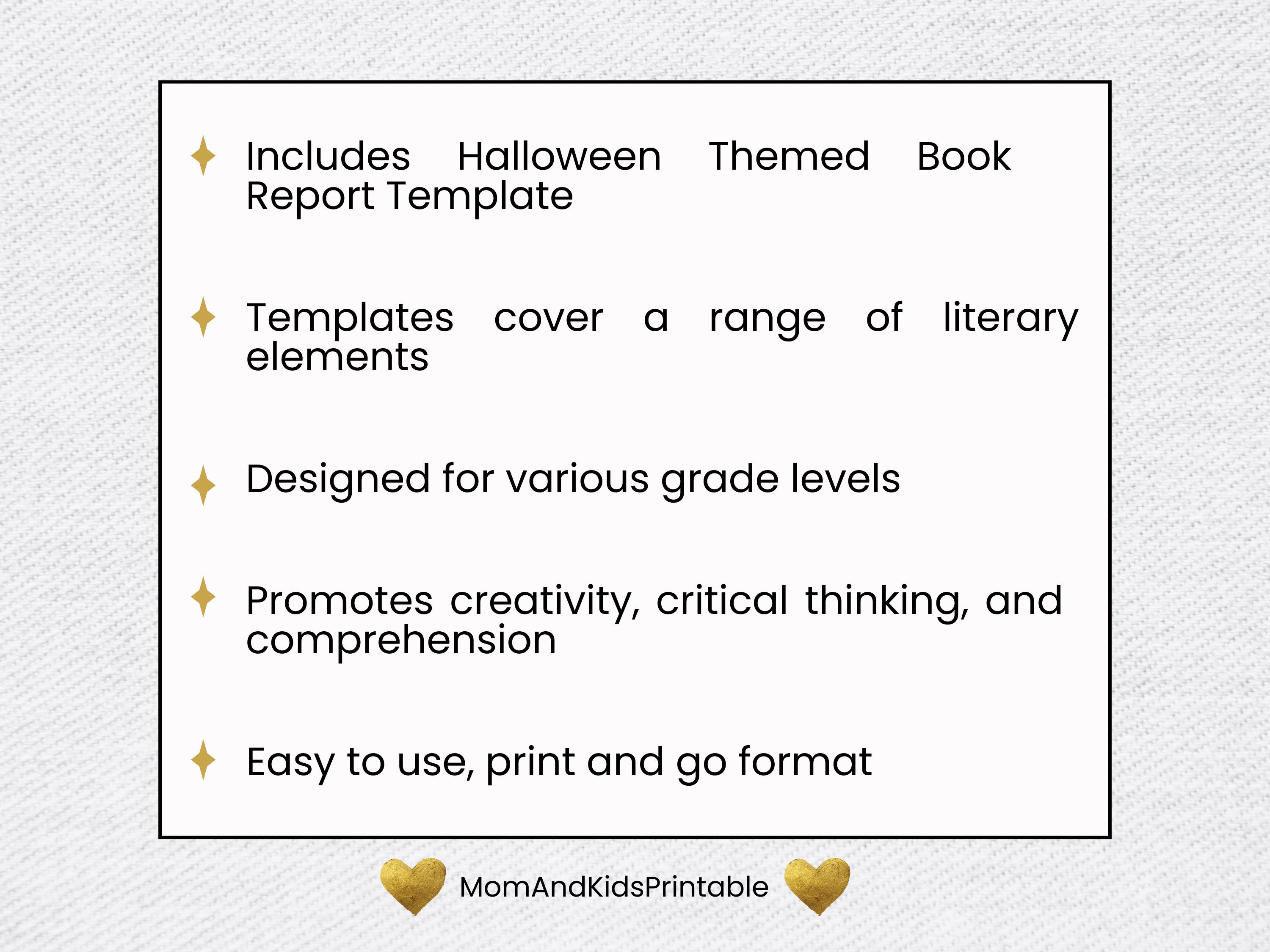 Creative Halloween Book Report Template for Kids Printable One Page ...