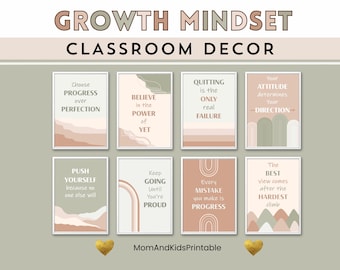 Growth Mindset Editable Classroom Printable Posters, Elegant Boho ...